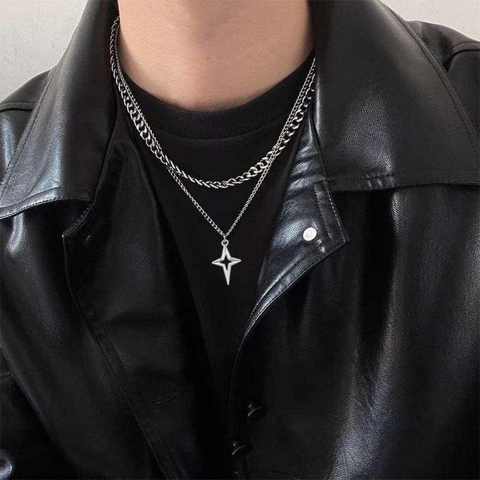 Fashion Collier double couche pour homme avec pendentif