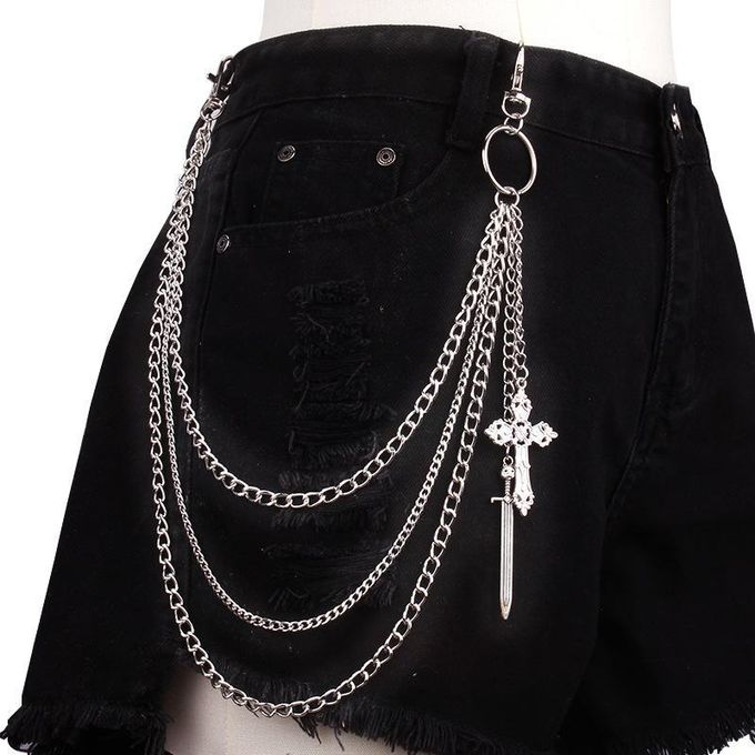 Fashion Chaîne de pantalon multicouches croix et épée pour